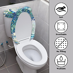 GLENLCWE Peacock Toilet Tank Lid Cover Replacement with Elastic Bottom,Soft Polyester Toilet Covers 2 Pcs Set Universal Fit