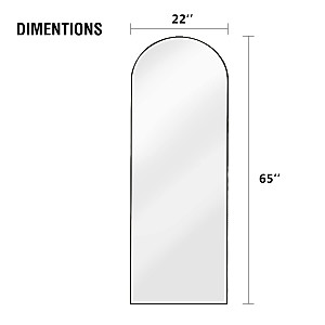 OGCAU Full Length Mirror, Floor Mirror, 65"x22" Arched-Top Mirror, Hanging or Leaning, Standing Mirror, Body, Wall Mounted with Aluminum Frame for Bedroom Living Room, Black