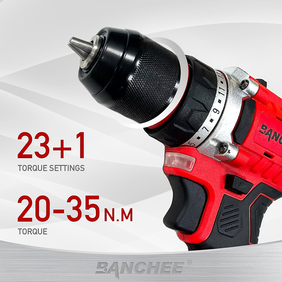 BANCHEE 20V Brushless Cordless Power Drill kit, 3/8 "keyless metal ratchet chuck, 23+1 Torque Settings with 2x1.5Ah Batteries and Charger, 2-Variable Speeds,27 Bit Set