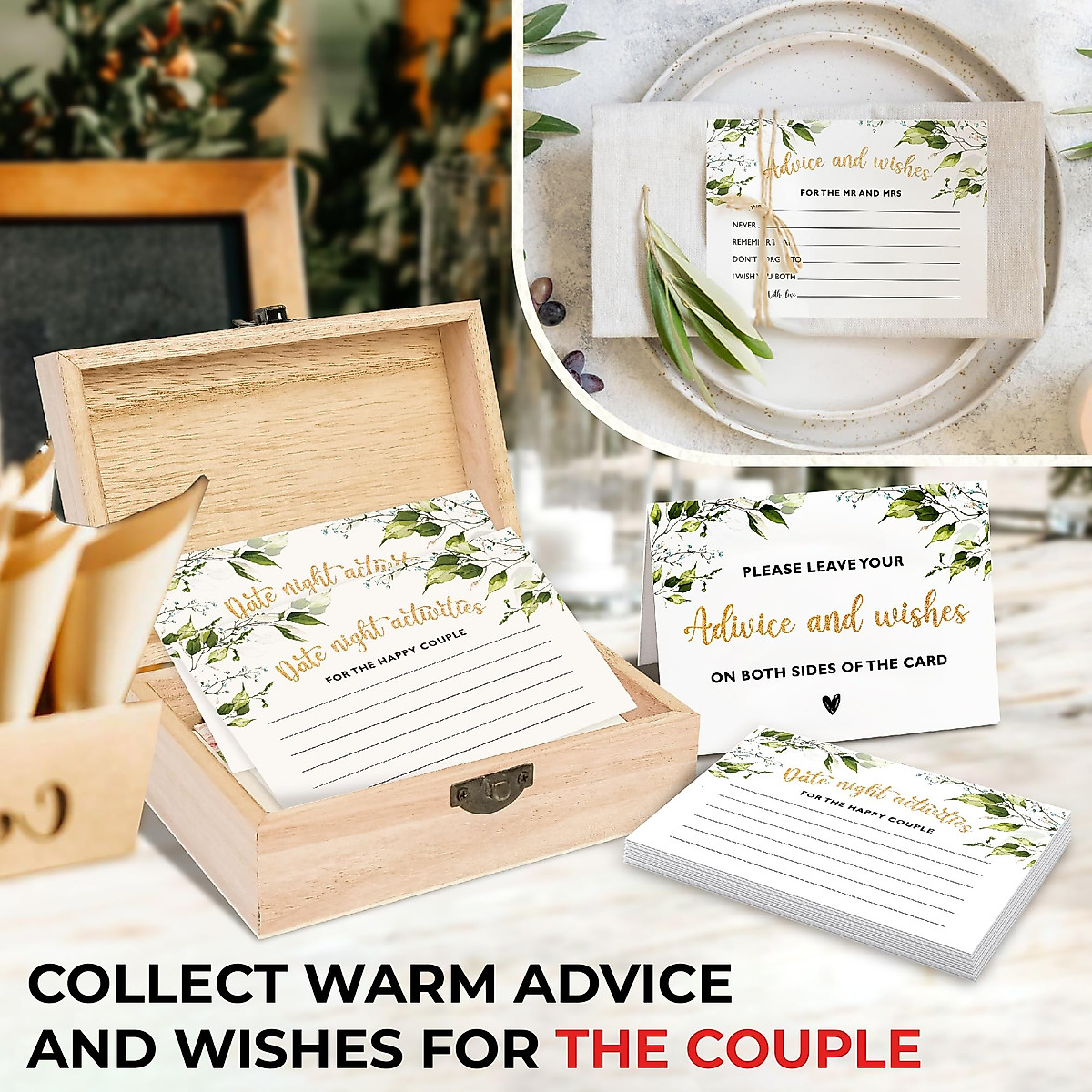 STOFINITY Advice and Wishes for The Mr and Mrs - Wedding Advice Cards for Bridal Shower Decorations, Bridal Shower Advice Cards for Bride and Groom, Bridal Shower Games Advice and Well Wishes Box