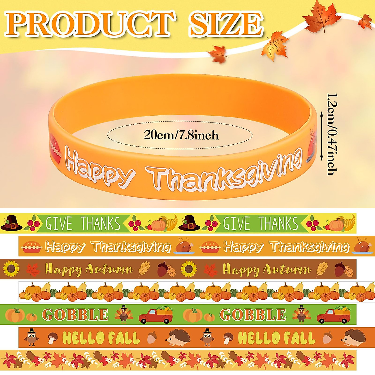 JUNEBRUSHS 42pcs Thanksgiving Party Favors Silicone Bracelets Rubber Wristbands Accessories for Autumn Thanksgiving Kids Adults Party Decorations Stuffers Filler Gift Supplies(7 Designs)