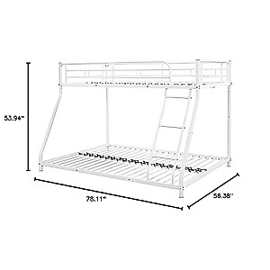 Lostcat Metal Bunk Bed Twin Over Full Size,Heavy Duty Low Bunkbeds with Ladder & Safety Guard Rails,for Kids Teens Adults,Space Saving & No Box Spring Need,White