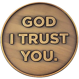 God I Trust You Christian Challenge Coin, Trust in The Lord with All Your Heart, Pocket Token of Trust and Serenity, Antique Gold Plated Proverbs 3:5-6 Gift