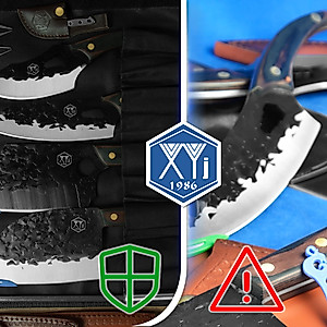 XYJ Authentic Since1986,Professional Knife Sets for Master Chefs,Camping Chef Knife Set with Bag,Sheath,Culinary Kitchen Butcher Meat Knives,Slicing Cooking Cutting,Full Tang,High Carbon Steel