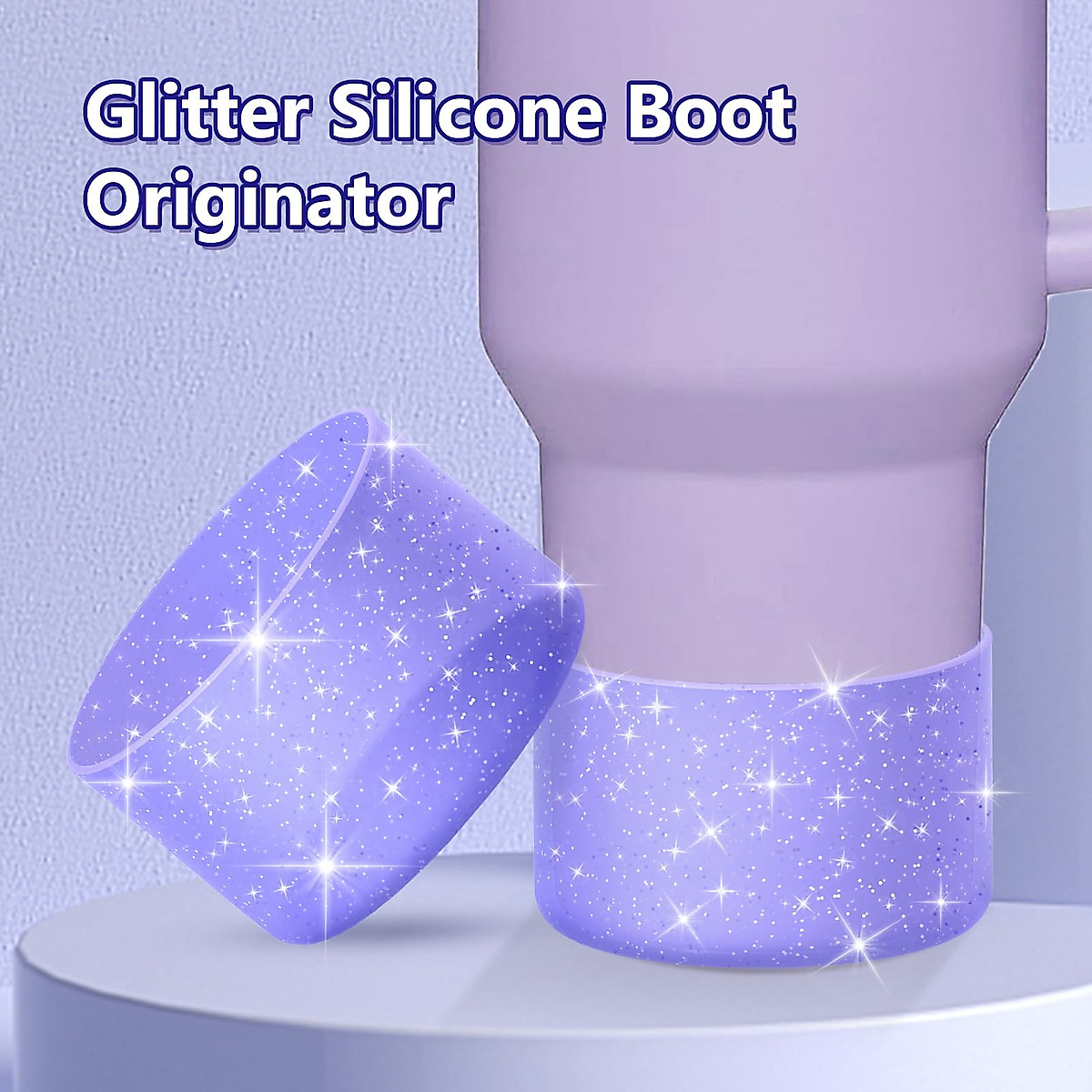 WUQID Protective Bling Silicone Boot Sleeve, Compatible with Stanley Tumbler 20-40oz & Hydro Flask Bottle 12oz-24oz, Glitter Reduces Dents Sleeve Cover for More Bottles/Tumblers Bottom of 2.83-2.95in