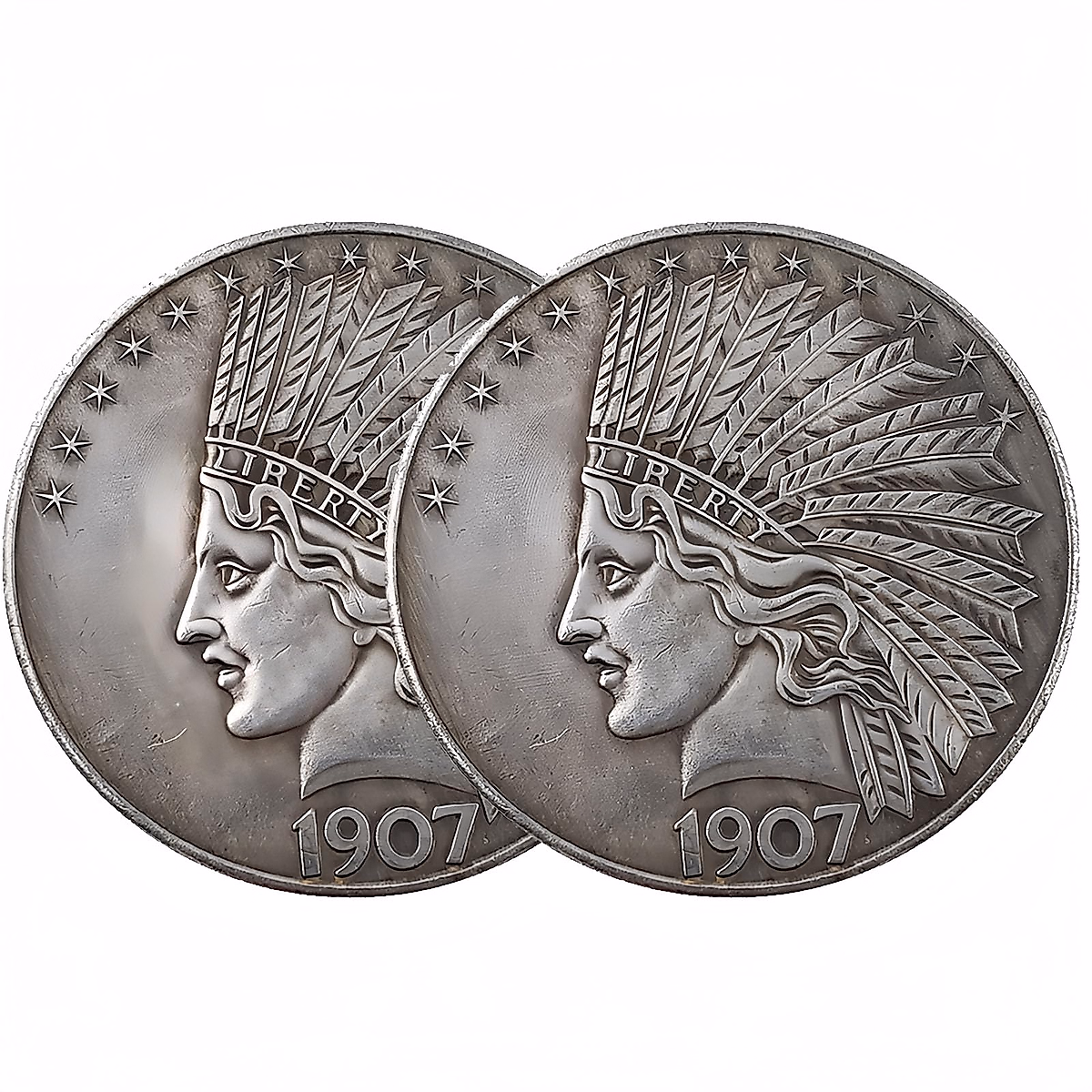 Antique Liberty Indian Head $10 Dollar Coin, Uncirculated Morgan Silver Dollar, Historical Shangui Ritual Coin, Rare Old Coins for Collectors & American Coin Collection (1907 2PCS)