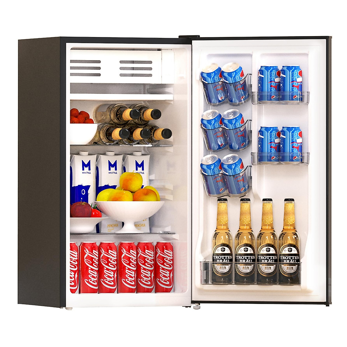 Frestec 3.2 Cu. Ft. Mini Fridge with Freezer, Small Refrigerator, Mini Fridge for Bedroom, Single Door, Energy Saving, Low Noise, Mini Fridge for Office (black)