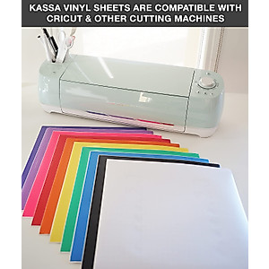 Kassa 60-Piece Permanent Vinyl Sheets | 10 Bold Colors in 12" x 12" with a Squeegee Included | Compatible with Cricut, Silhouette & Other Cutting Machines | for DIY Art Projects, Styling & Decorating