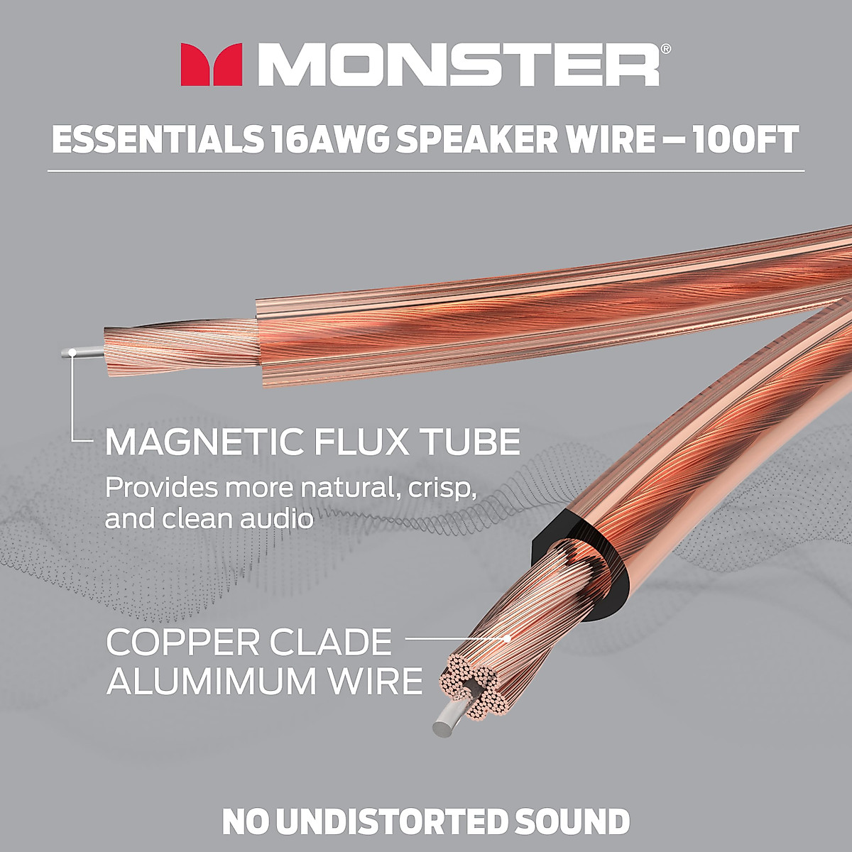 Monster Essentials High Performance Speaker Wire 16 Gauge Copper Clad Aluminum (CCA) Speaker Cable 100 FT Spool – Ideal Home Cinema Speaker Wire Cable and Car Audio Speaker Cables/Speaker Wires