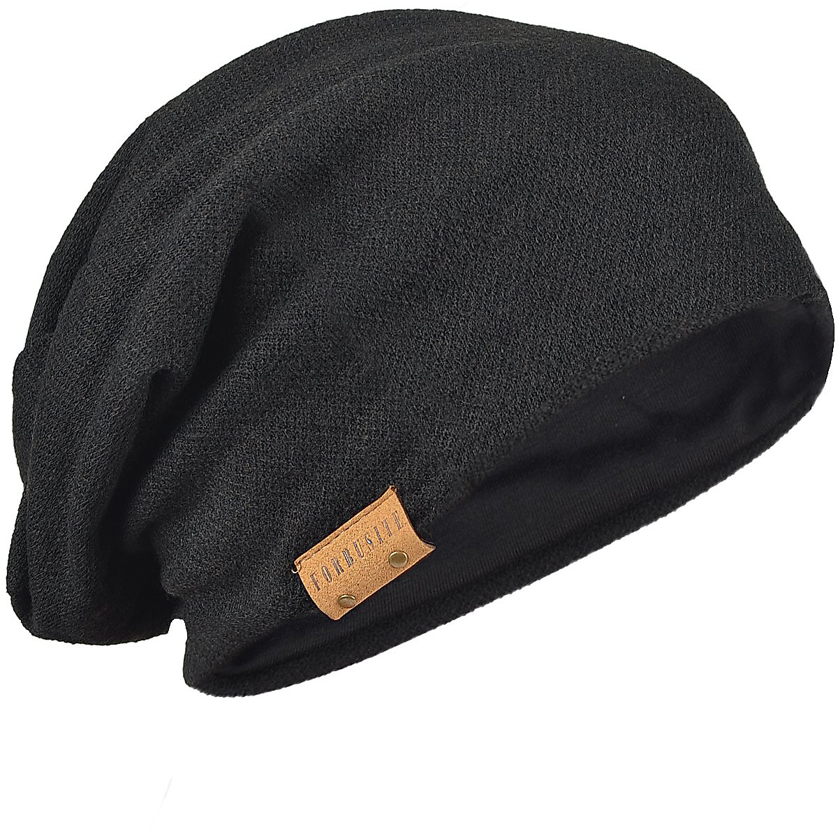 FORBUSITE Black Slouch Beanie for Men Women Summer Winter, Long and Oversized Skull Cap B010