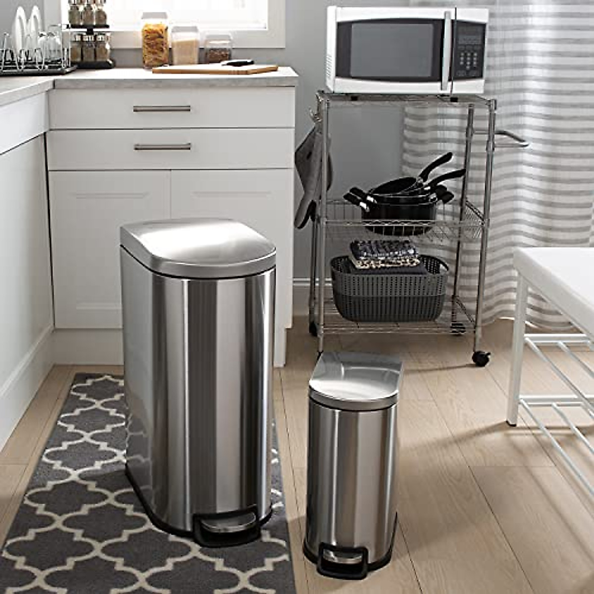 Organize It All 2 Pack Dust Bins | Dimensions: 19" x 11.2" x 25.2" | 40 Liter | 10 Liter | Wastebasket | Step Pedal Open | Stainless Steel