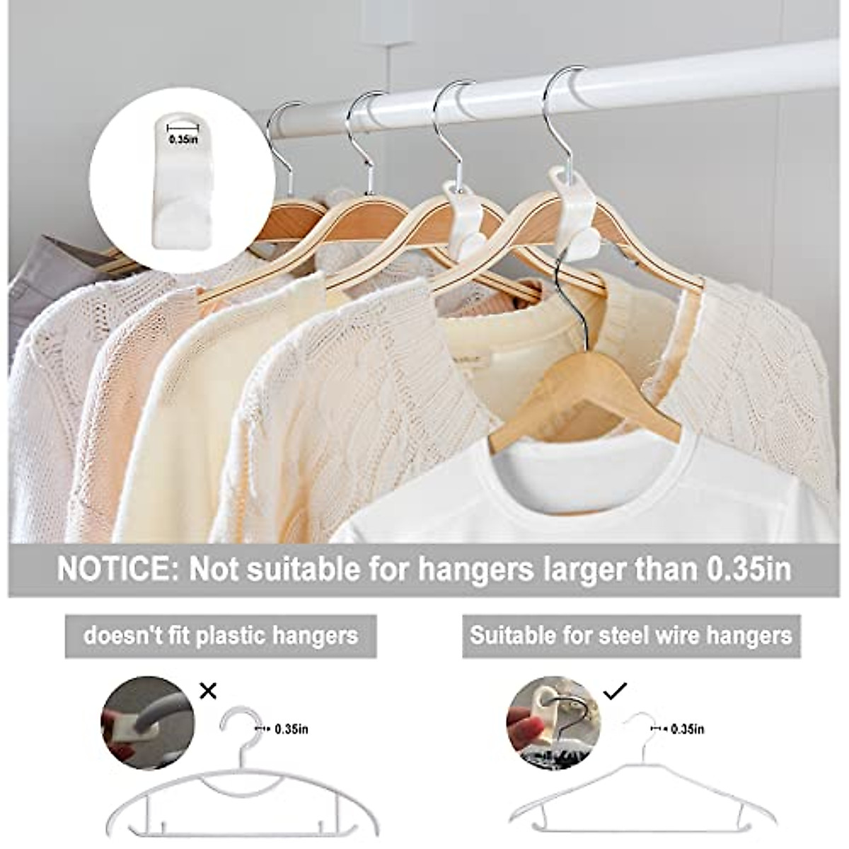 OUDE HOWER 72PCS Clothes Hanger Connector Hooks, Hanger Extender Clips, Cascading Hanger Hooks for Heavy Duty Space Saving Cascading Connection Hooks, Velvet Huggable Hangers Accessory (White)