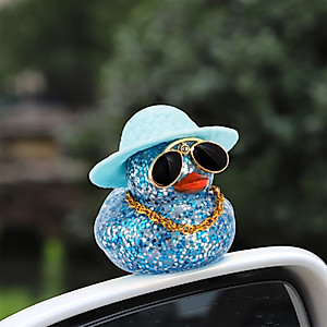 wonuu Car Duck Ornament Dashboard Decorations Rubber Duck Car for Car Dashboard Accessories with Swim Ring Sunglasses Hat and Necklace, B_Blue&Blue