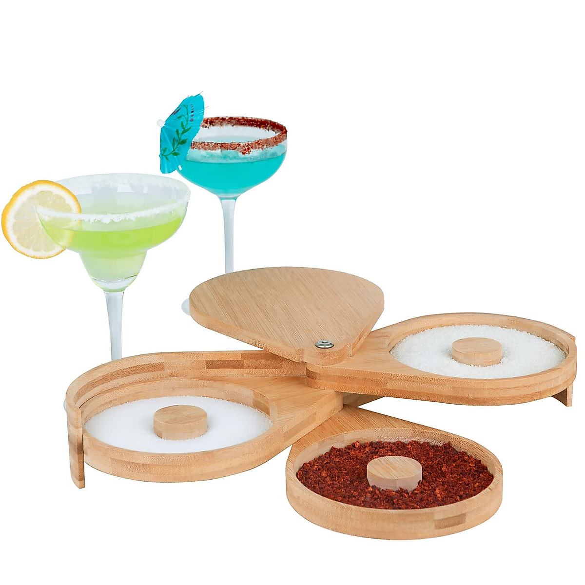 Margarita Salt Rimmer, Baraiser Bamboo Glass Rimmer, 3-Tier Bar Salt and Sugar Rimmer for Cocktails