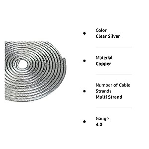 Conext Link 25 FT 4 AWG GA Full Gauge Battery Power Cable Ground Wire Clear Silver OFC Copper