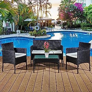 Aweather 4 Pieces Patio Furniture Set, Rattan Outdoor Table and Chairs for Yard,Pool or Backyard Outdoor Indoor Use