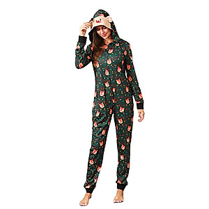 Nokpsedcb Family Christmas Pajamas Couples Kids Matching Lounge Sets Long Sleeve Hooded Deer Print Zipper Jumpsuit Sleepwear(Dad,L,A-Reindeer)