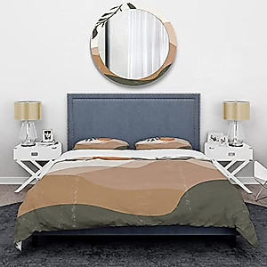 DESIGN ART Designart 'Abstract Red Moon in Earth Toned Mountains I' Modern Duvet Cover Comforter Set Twin Cover + Comforter + 1 Sham 3 Piece