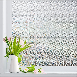 Windimiley Window Privacy Film, Stained Glass Window Film Heat Control UV, Frosted Rainbow Bathroom Decorative Film Diamond 3D Static Clings, Peel and Stick Window Tint for Home (Pure,17.5x78.7inch)