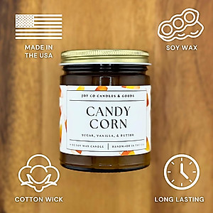 Candy Corn Scented Candle, Sugar, Vanilla, & Butter Scent, 100% Soy Wax 9 oz Candle, 50 Hour Burn Time, Recyclable Amber Glass Jar, Made in the USA, JOY CO Candles & Goods, Fall Décor, Halloween Decor