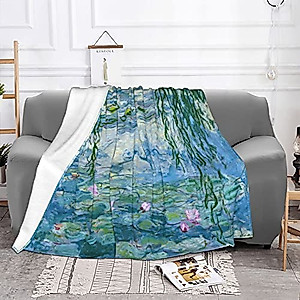 Monet Water Lilies Soft Blanket All Season Fuzzy Throw Warm Lightweight Blanket Flannel Blankets Fleece Throws for Bed Sofa Couch Travel Home Living Room Decor 60"x50"