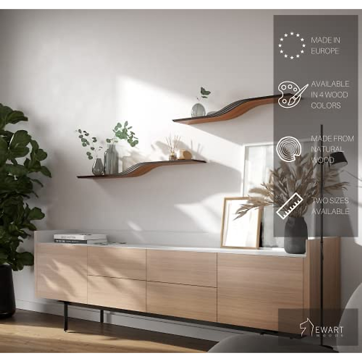 Floating Shelves with Hidden Mount, Wall Shelf with White Decor, Modern Furniture Made of Natural Wood, Geometric Wooden Shelf Office Bookshelves Bathroom Storage Bedroom (Cherry, 120cm (47.2 inch))