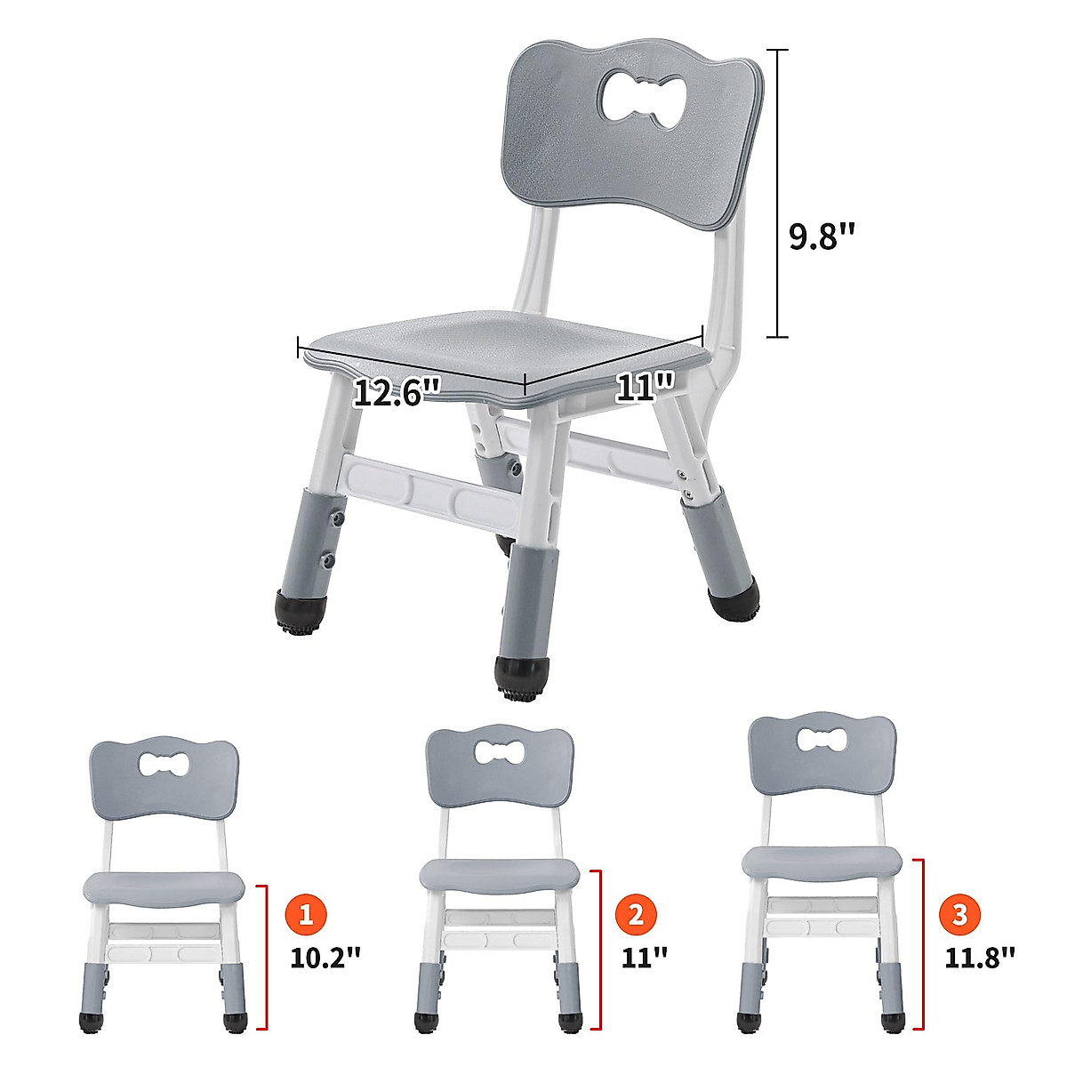 UNICOO –Kids Chair, Children Classroom Chair Suitable for Family Classroom/Preschool/Daycare/Playroom, Adjustable Height Toddler Chair (Gray, Set of 2)