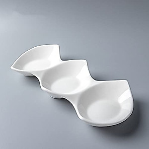 YARNOW 3 Compartment Plates 11 Inches Ceramic Serving Platter 3 Compartment Appetizer Serving Tray White Sauce Plate for Home Use Divided Serving Tray