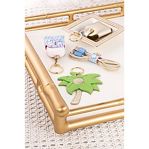 Lilly Pulitzer Leatherette AirPods Holder, Cute Keychain Case with Access to Charging Port (Gold)