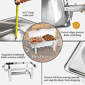 Restlrious Chafing Dish Buffet Set with Roll Top Plastic Cover, Stainless Steel 8 QT Rectangular Chafers and Buffet Warmers Set w/Half Size Food Pan, Water Pan, Fuel Can for Catering Event Party