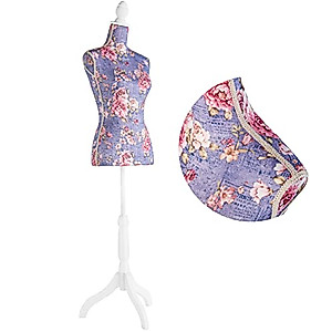 Female Dress Form Mannequin Body, 52''-67'' Height Adjustable Female, Mannequin Body Dress Form with Wooden Tripod Base Stand, for Sewing, Display,Purple