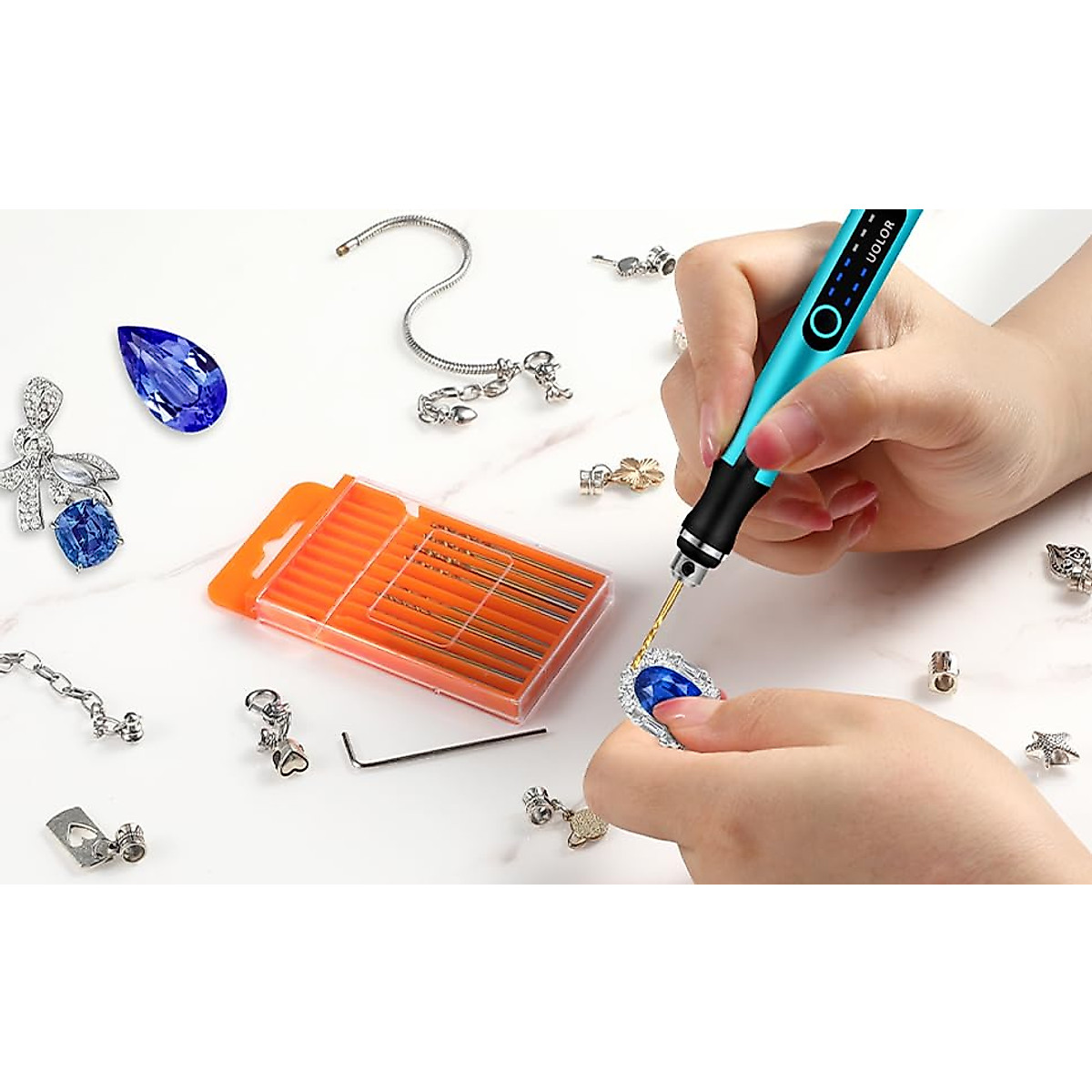 Uolor Mini Twist Drill Bit Set, 10Pcs Micro Engraving Drill Bits, 0.6mm-2.2mm, HSS 2.35mm Shank Titanium Coated Tiny Drill Bit Hole Drilling Tool for DIY Resin, Jewelry, Amber, Circuit Board, Walnut