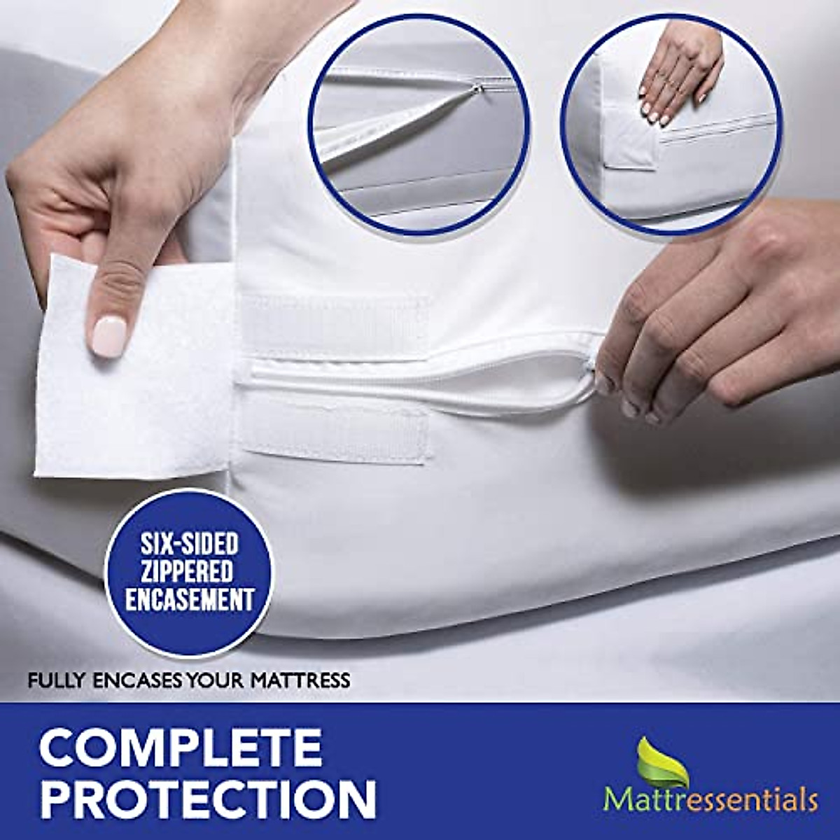 Zippered Queen Mattress Protector - Bed Bug Waterproof Mattress Cover, Premium Quality Hypoallergenic Encasement White