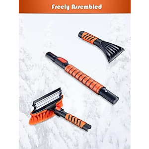 WARSUN 41.5" Snow Brush Ice Scraper for Car Windshield 3 in 1 with Squeegee Extendable Aluminum Handle Adjustable Length 34-41.5" 270° Pivoting Snow Scraper for Car Truck SUV