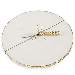Mud Pie Gold Edge Marble Serving Board Set with Spreader, One Size, White