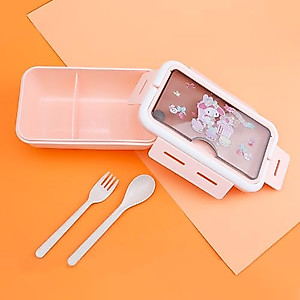 G-Ahora Versatile 2-Compartment Me-lody Bento Boxes, Me-lody Lunch Box, Leak-Proof Lunchbox Bento Box with Utensil Set for Dining Out, Work, Picnic (LBOX Me)