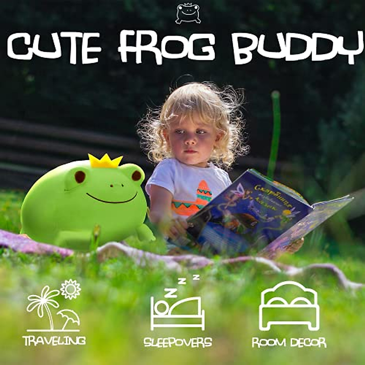 ROCHEMON Cute Frog Plush Stuffed Animal,Soft Frog Plushie Hugging Pillow, Frog Plushie Toy Gift for Kids Toddlers Grils Boys Children Green Frog 14 inch