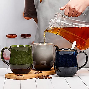 Otevymu 20 Oz Large Ceramic Coffee Mugs, Big Handle Handmade Pottery Tea Cup for Office and Home, Easy to Hold, Microwave and Dishwasher Safe, Hot Cold Drinking, Stylish Texture Glaze (Star Blue)