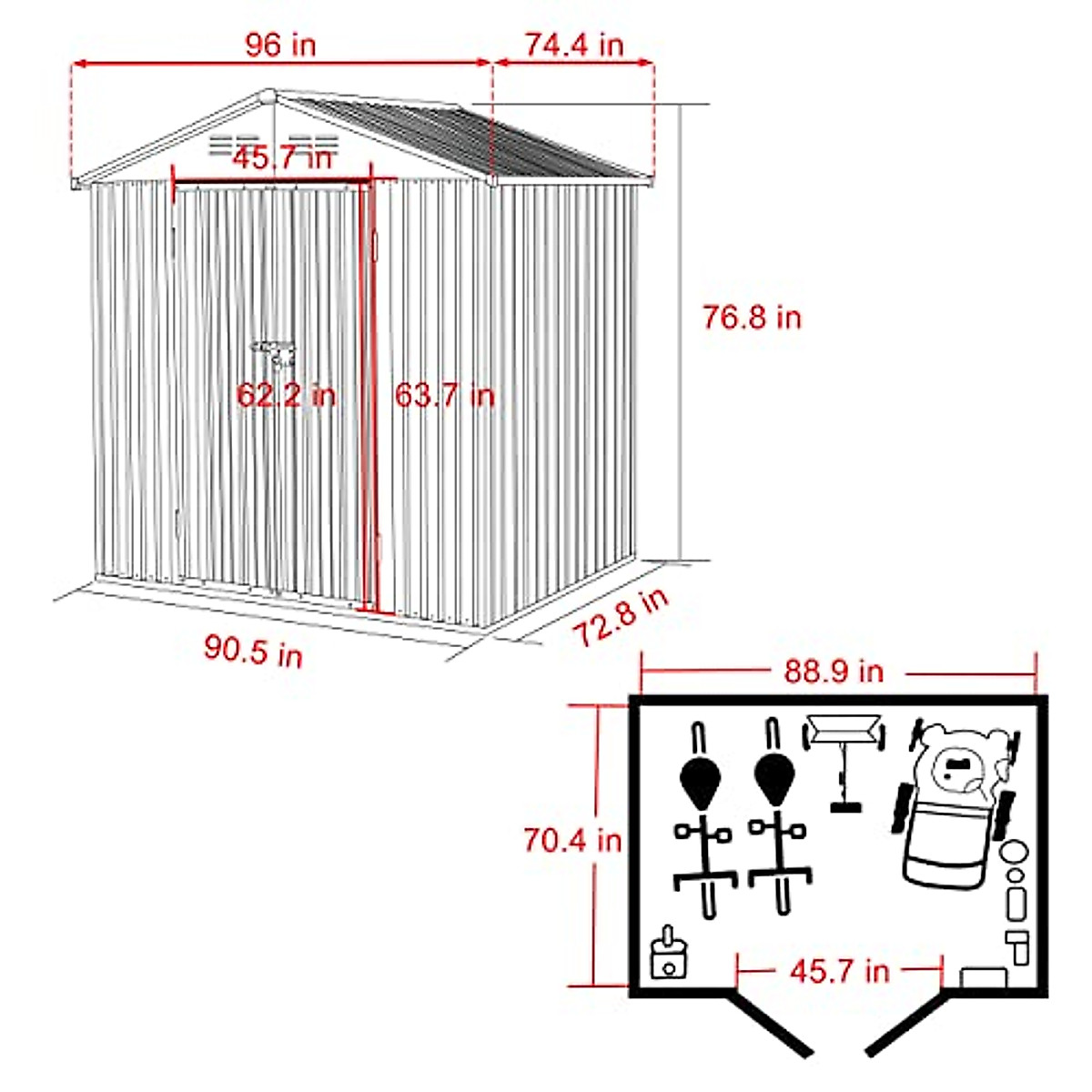 VEIKOU 6 x 8FT Outdoor Storage Shed with Thickened Galvanized Steel, Metal Garden Sheds & Outdoor Storage with Double Lockable Doors Utility Tool Storage Shed for Backyard Lawn Movers, Gray