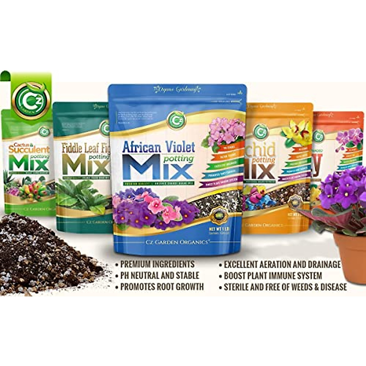 Organic African Violet Potting Mix - Made in USA with Premium Grade Ingredients - Coco Peat Humus • Perlite • Vermiculite • Horticultural Biochar Charcoal to Improve Plant Growth
