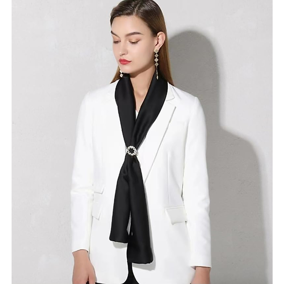 ANDANTINO 100% Silk Scarf for Women 59”*6.3” Long Shawls for Headscarf and Neck- Oblong Hair Wraps with Gift Packed (Solid Color-Black)