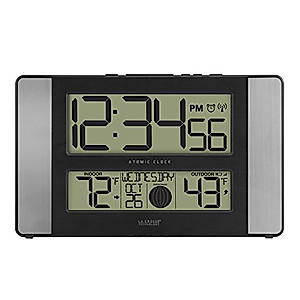 La Crosse Technology 513-1417AL-INT Atomic Clock w Outdoor Temp, Grey/Black & Atomic Digital Clock with Outdoor Temperature, Oak, 0