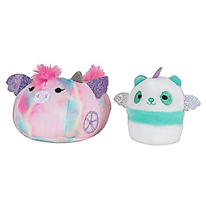 Squishville by Squishmallows Felicia in Carriage & Zeke in Car, Two 2” Soft Mini-Squishmallow Pandacorn and Zebra Plush, Plush Carriage and Car Vehicles, Irresistibly Soft Colorful Plush