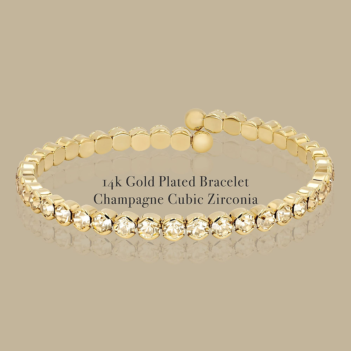 HOT JEWELRY BOX 14K Gold Plated Tennis Bracelet | Gold Bangle Jewelry Bracelets for Women | Aesthetic Accessories with Exquisite CZ and Adjustable Memory Wire for Easy Fit on Any Wrist size