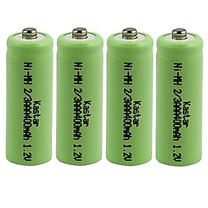 Kastar 4 Pack 2/3AAA 400mAh Button Top NiMH Battery Replacement for Solar Lights Battery, Outdoor Solar Garden Art Light Battery, Alpine SLA390 2/3 NI-CD 120mAh Replacement Battery, Multicolor