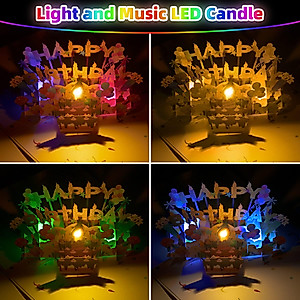 CUISH Birthday Cards with Lights & Music & Candle, 3D Pop Up Musical Happy Birthday Greeting Cards Decoration Gifts for Women Man Girl Boy Daughter Son