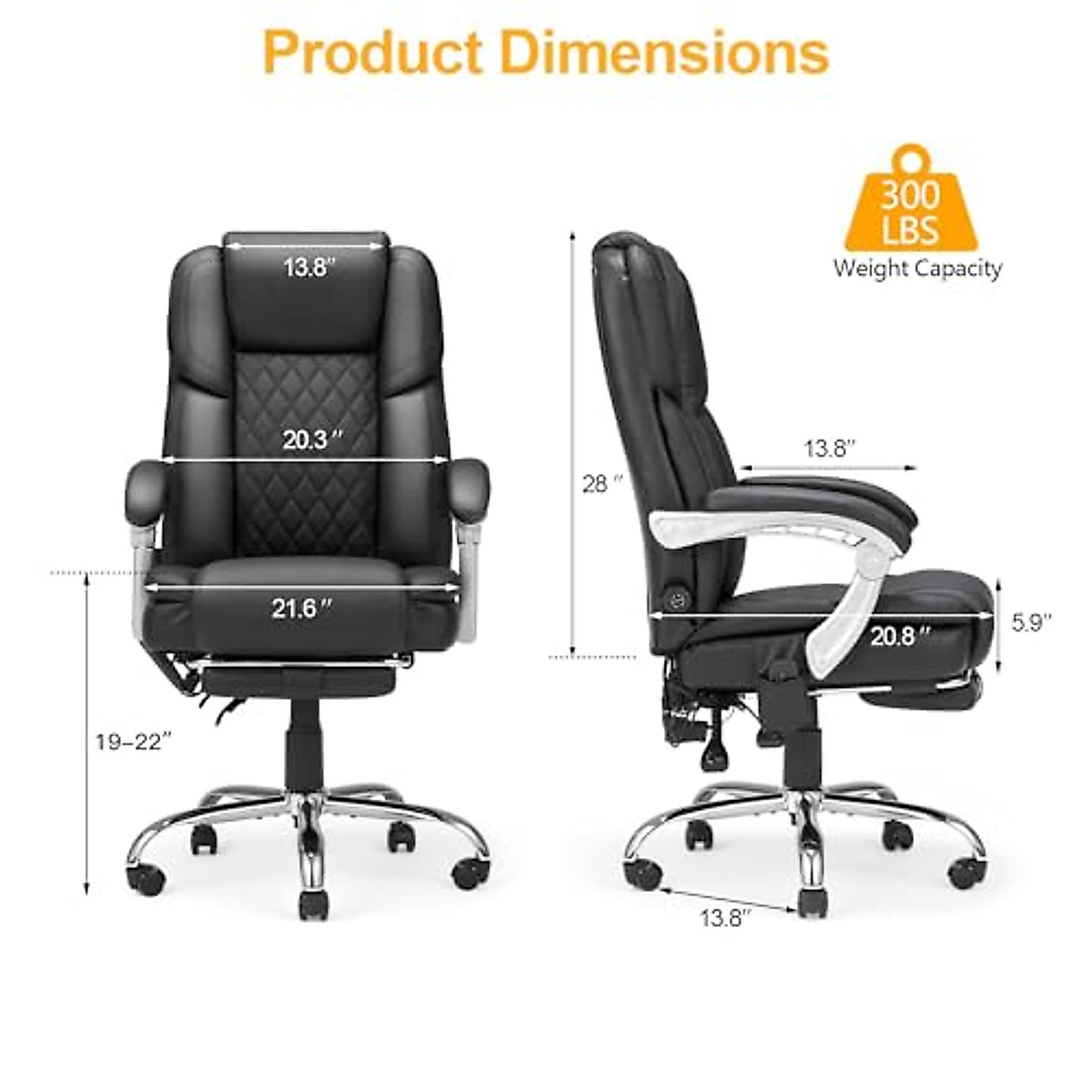 HOMREST Executive Office Chair, Ergonomic Office Chair with Adjustable Lumbar Back Support,Big and Tall Office Chair with Massage and Heat,Home Office Desk Chair,Black