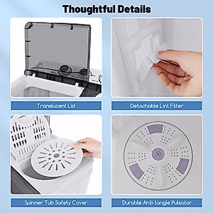 ARLIME Portable Washing Machine, 26 lbs Washer and Spinner Combo with Drain Pump,18 lbs Washing 8 lbs Spinning Twin Tub Mini Compact Laundry Washer for Dorms, Apartments, RVs (White+Gray)