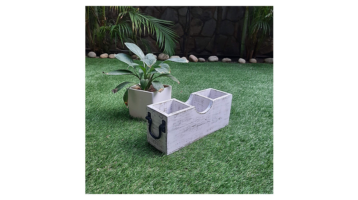 SAVON White Wood Silverware Holder Caddy | Rustic Home Organizer