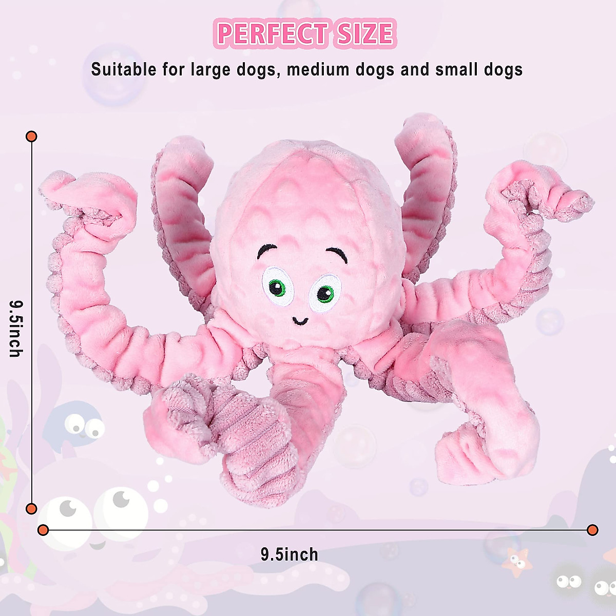 BUYPOW Dog Squeaky Toys Octopus - Tough Plush Large Medium & Small Dog Toys - Stuffed Animals Puppy Toys - Funny Cute Dog for Dog Birthday Presents (Octopus Pink)